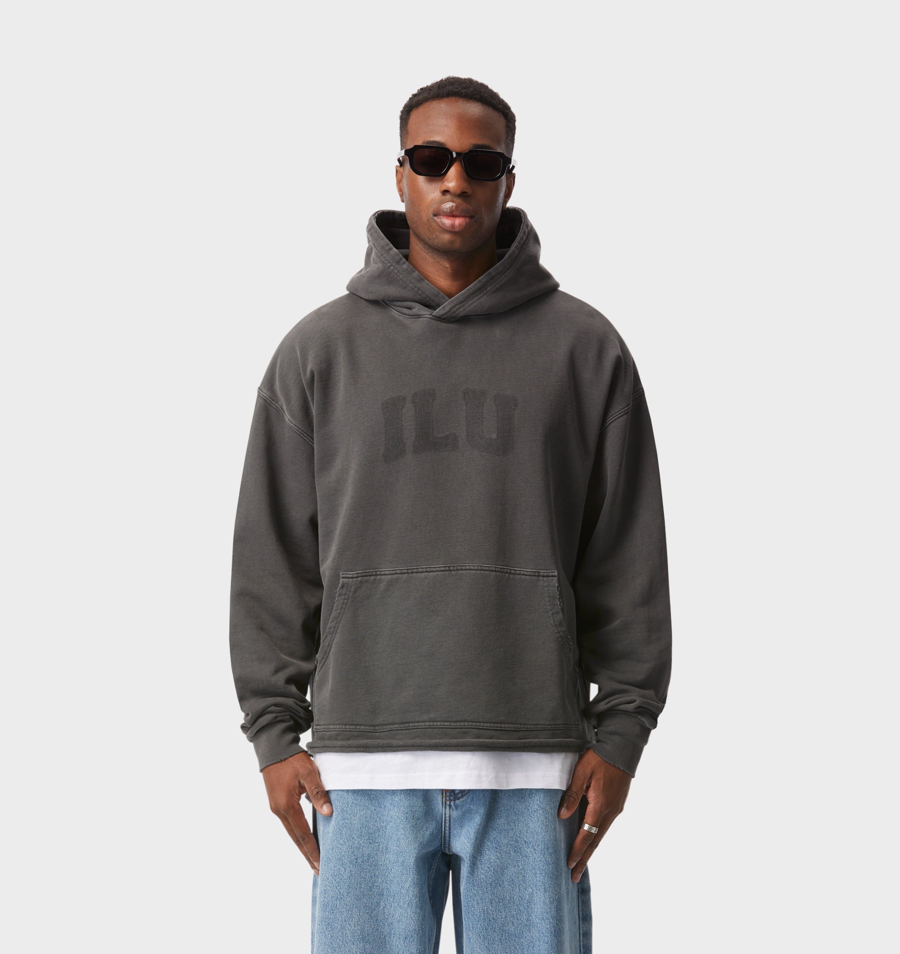 Cut Off Box Fit Hoodie in Acid Black | I Love Ugly US